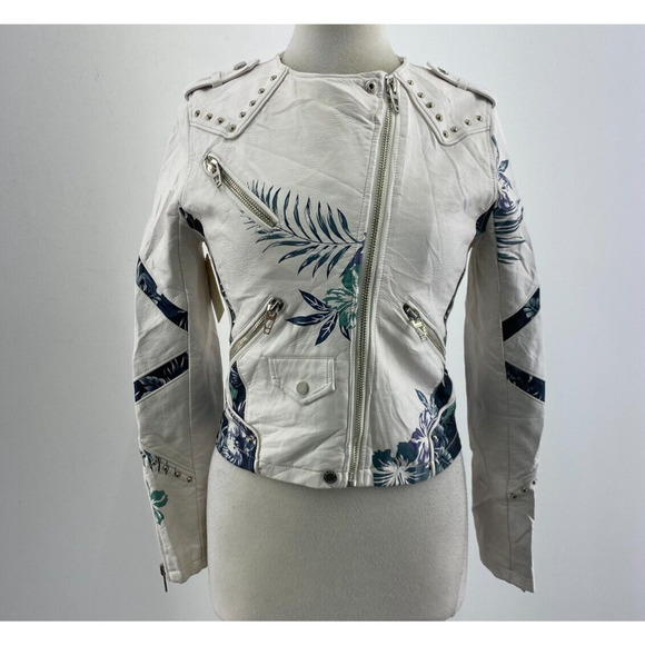 Blank NYC | Jackets & Coats | Nwd Blanknyc White Floral Studded Asymmetrical Zip Moto Biker ...